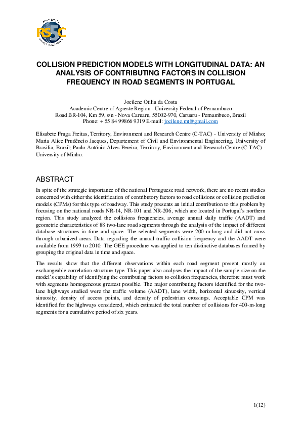 (PDF) Collision prediction models with longitudinal data: an analysis ...
