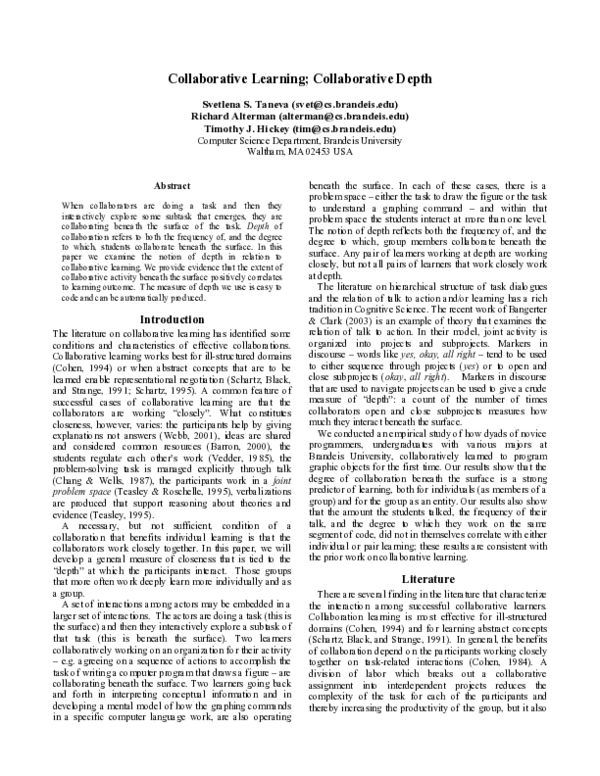 (PDF) Collaborative Learning; Collaborative Depth
