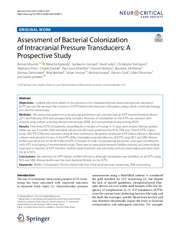 (PDF) Assessment of Bacterial Colonization of Intracranial Pressure ...