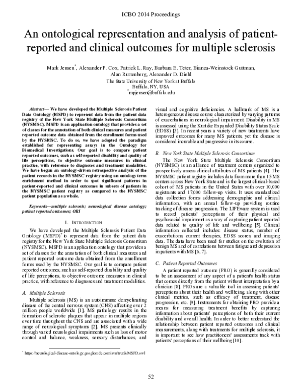 (PDF) An ontological representation and analysis of patient-reported and clinical outcomes for ...