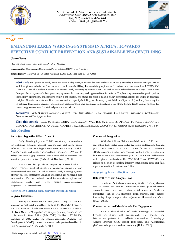 (PDF) ENHANCING EARLY WARNING SYSTEMS IN AFRICA: TOWARDS EFFECTIVE ...