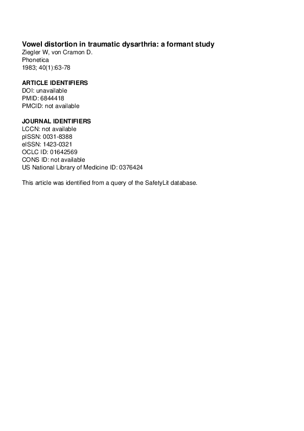 (PDF) Vowel Distortion in Traumatic Dysarthria: A Formant Study