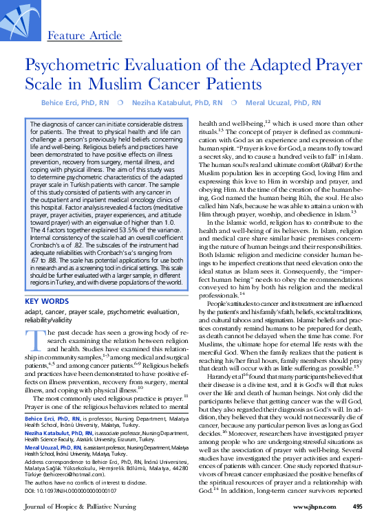 (PDF) Psychometric Evaluation of the Adapted Prayer Scale in Muslim ...