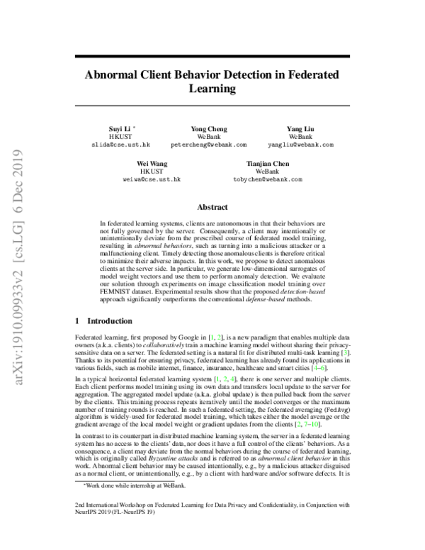 (PDF) Abnormal Client Behavior Detection in Federated Learning