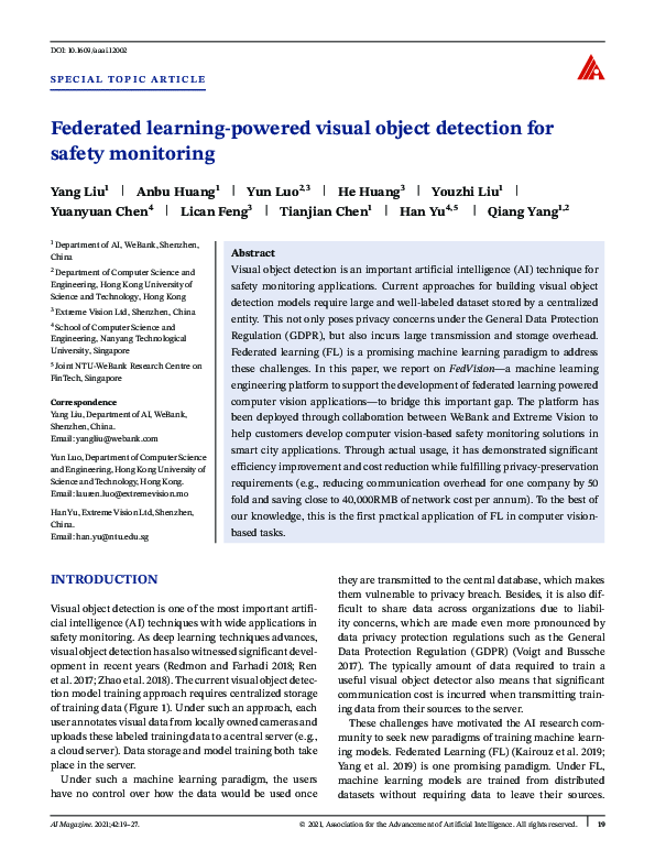 (PDF) Federated learning‐powered visual object detection for safety monitoring
