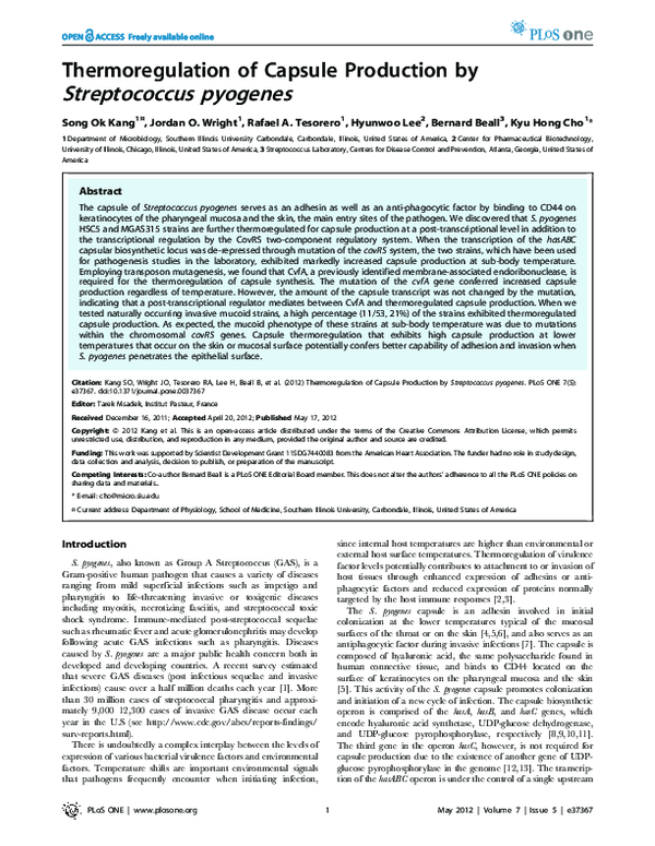 (PDF) Thermoregulation of Capsule Production by Streptococcus pyogenes