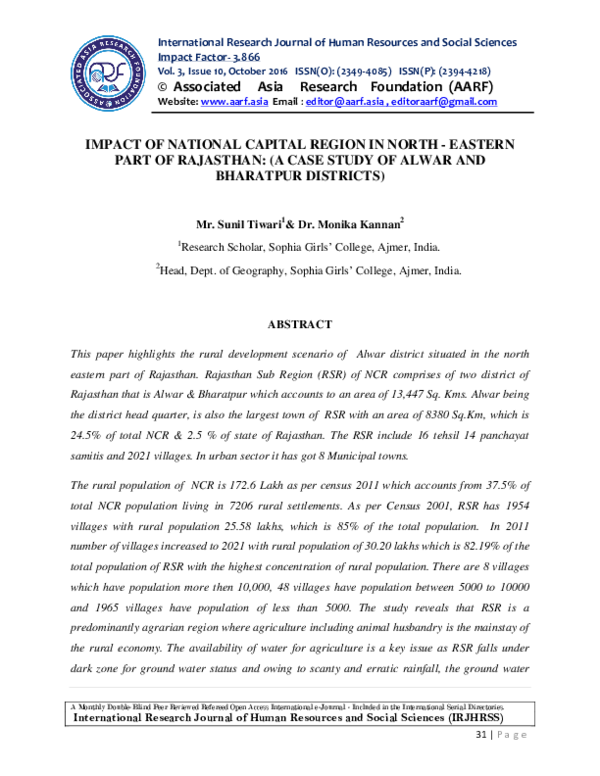 (PDF) Impact of National Capital Region in North-Eastern Part of ...