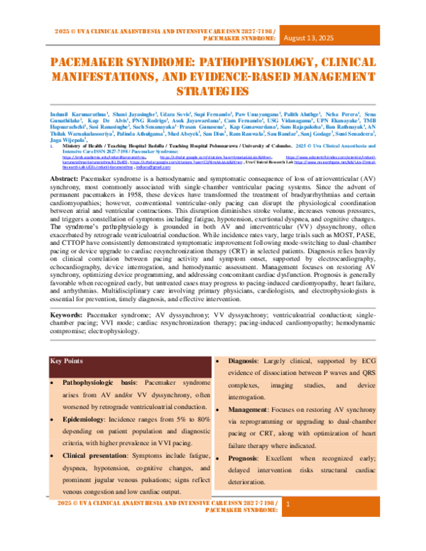 (PDF) Pacemaker Syndrome Pathophysiology Clinical Manifestations and ...