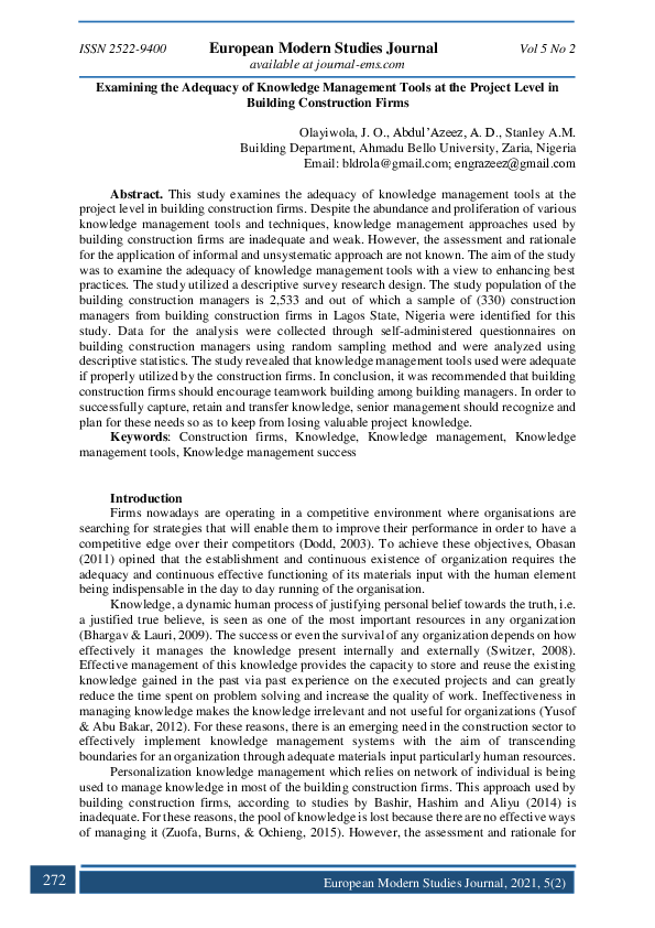 (PDF) Examining the Adequacy of Knowledge Management Tools at the ...