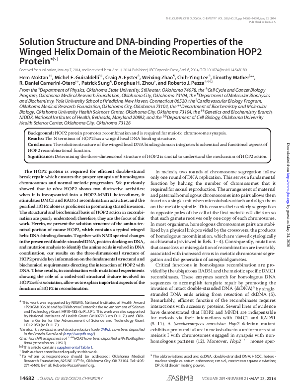 (PDF) Solution Structure and DNA-binding Properties of the Winged Helix ...