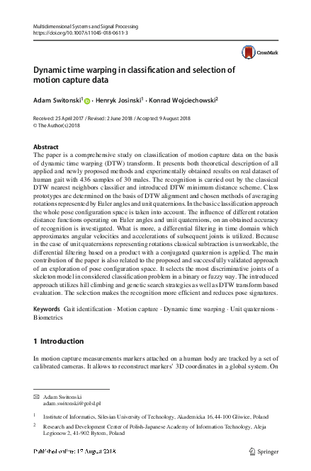 (PDF) Dynamic time warping in classification and selection of motion capture data