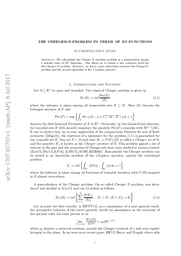 (PDF) The Cheeger N-problem in terms of BV functions