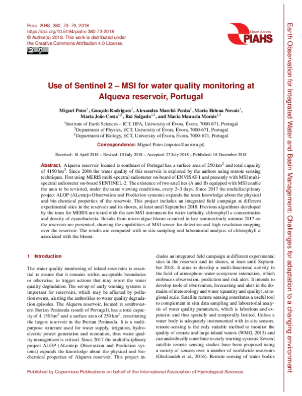 (PDF) Use of Sentinel 2 – MSI for water quality monitoring at Alqueva ...