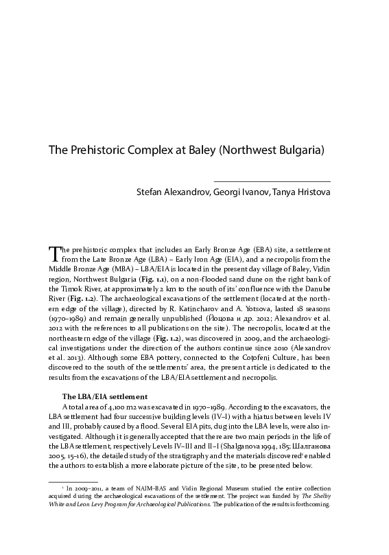 (PDF) The Prehistoric Complex at Baley (Northwest Bulgaria)