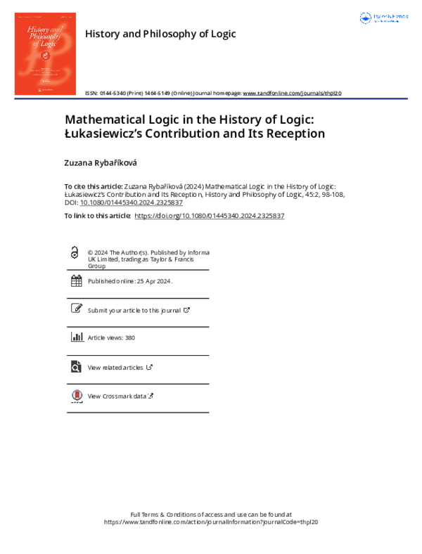 (PDF) Mathematical Logic in the History of Logic: Łukasiewicz's ...
