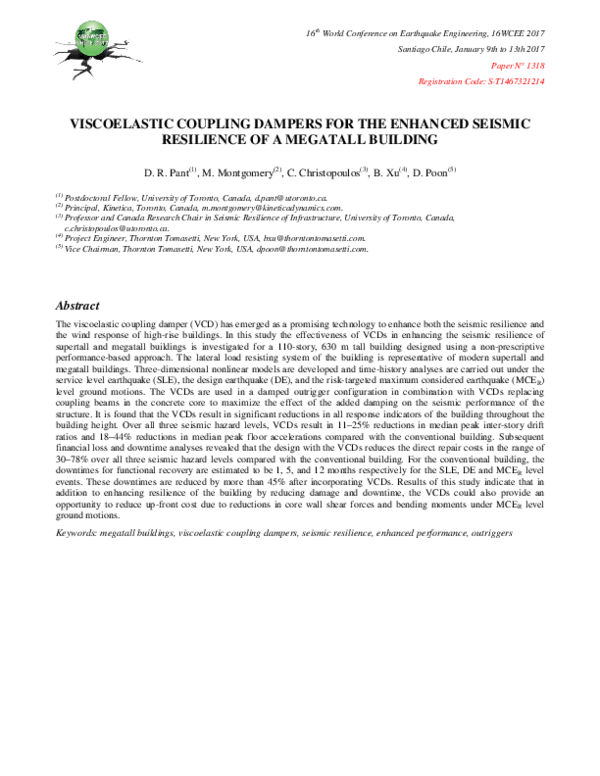 (PDF) Viscoelastic Coupling Dampers for the Enhanced Seismic Resilience ...