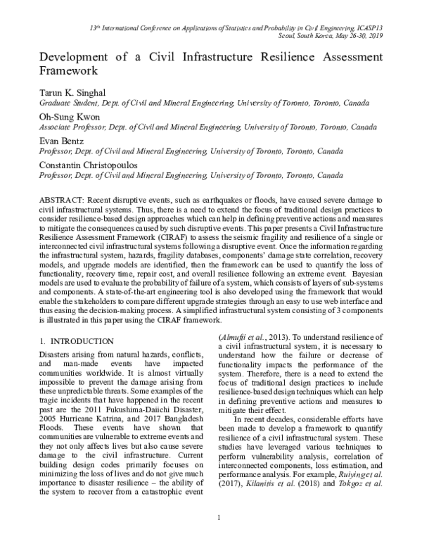 (PDF) Development of a Civil Infrastructure Resilience Assessment Framework