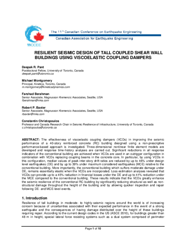 (PDF) Resilient Seismic Design of Tall Coupled Shear Wall Buildings ...