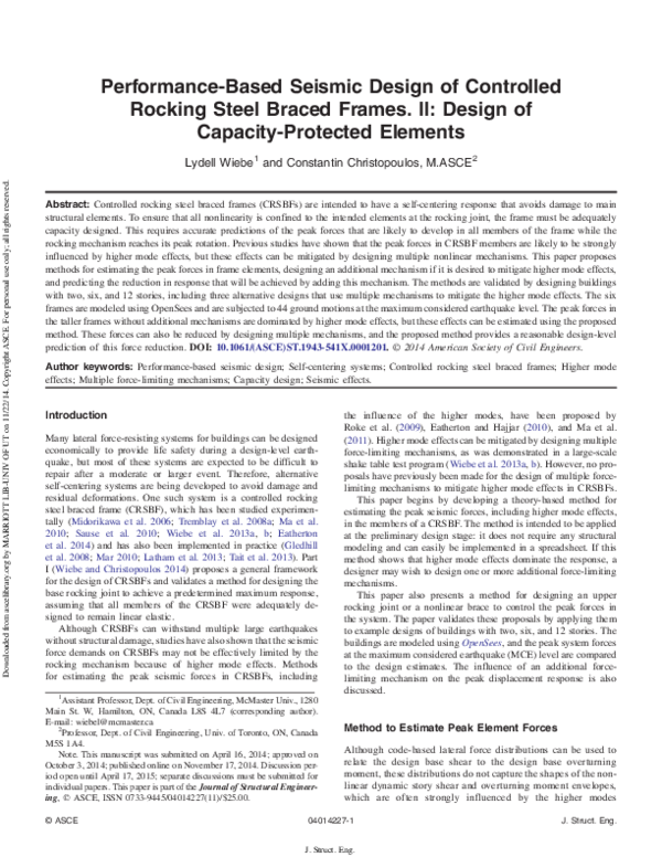 (PDF) Performance-Based Seismic Design of Controlled Rocking Steel ...