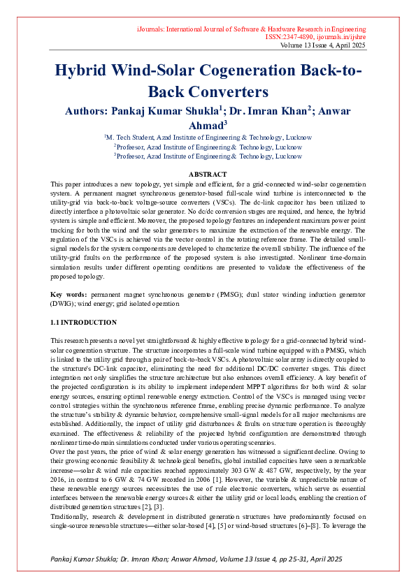 (PDF) Hybrid Wind-Solar Cogeneration Back-to-Back Converters