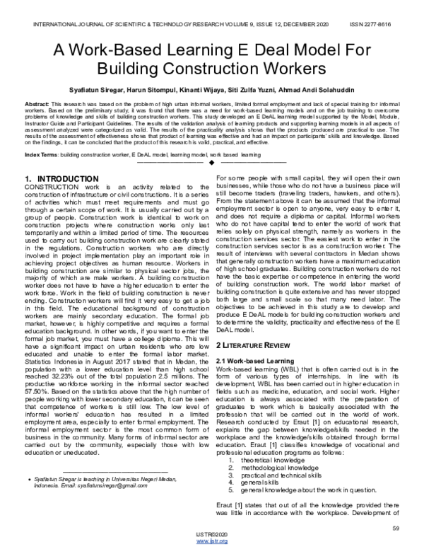 (PDF) A Work-Based Learning E Deal Model For Building Construction Workers