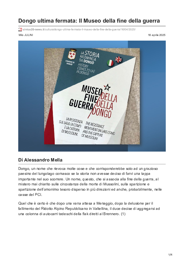 (PDF) Dongo ultima fermata: Il Museo della fine della guerra di Alessandro Mella