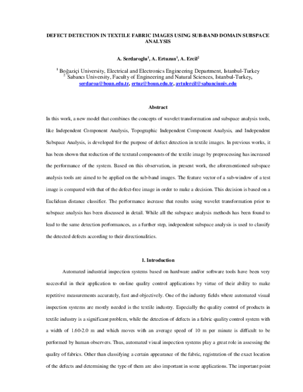 (PDF) Defect detection in textile fabric images using subband domain subspace analysis
