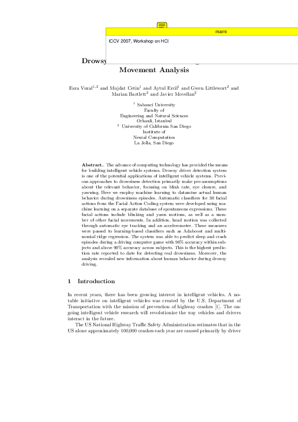 (PDF) Drowsy Driver Detection Through Facial Movement Analysis