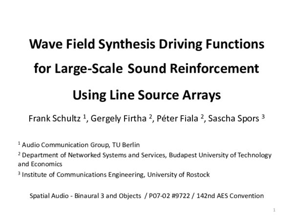 (PDF) Wave Field Synthesis Driving Functions for Large-Scale Sound Reinforcement Using Line ...