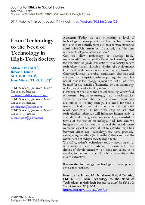 (PDF) From Technology to the Need of Technology in High-Tech Society