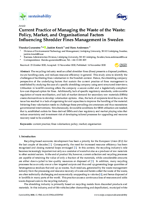 (PDF) Current Practice of Managing the Waste of the Waste: Policy ...