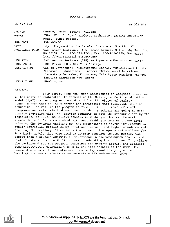 (PDF) What Will It Take" Project. Washington Quality Education Model ...
