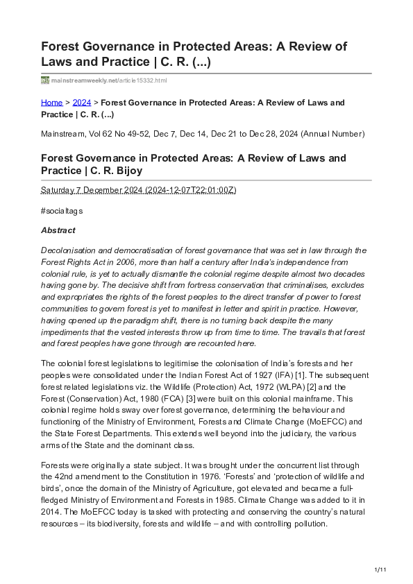 (PDF) Forest Governance in Protected Areas: A Review of Laws and Practice