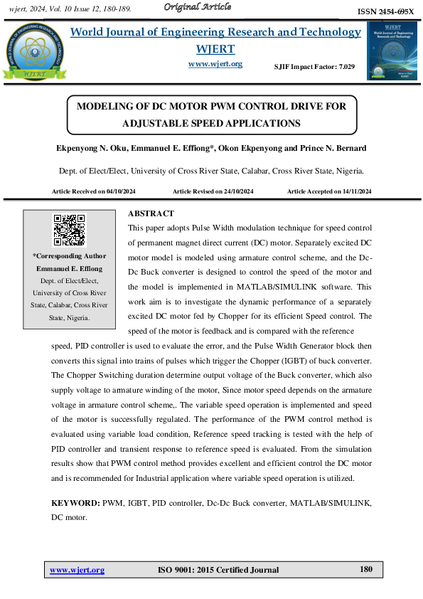 (PDF) MODELING OF DC MOTOR PWM CONTROL DRIVE FOR ADJUSTABLE SPEED ...