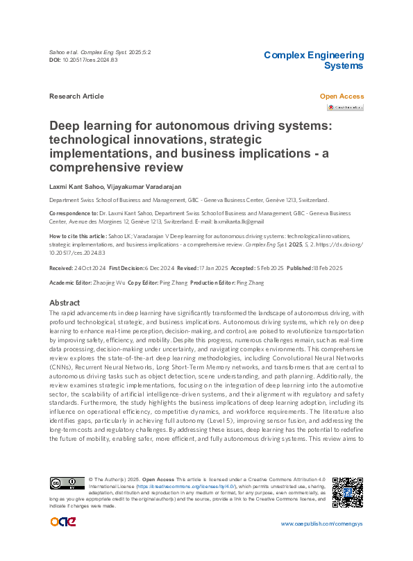 (PDF) Deep learning for autonomous driving systems: technological ...