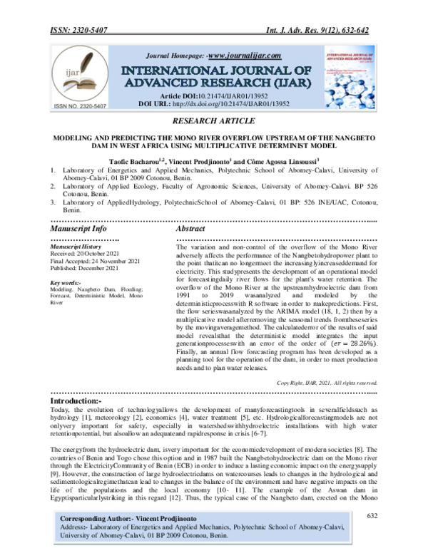 (PDF) Modeling and Predicting the Mono River Overflow Upstream of the ...