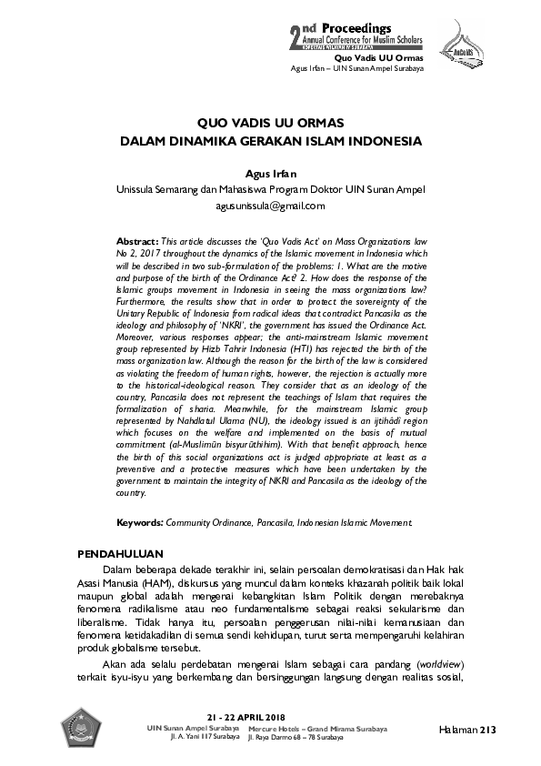 (PDF) Quo Vadis UU Ormas dalam Dinamika Gerakan Islam Indonesia