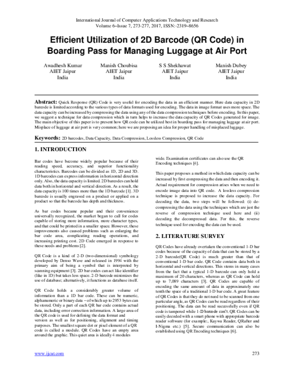 (PDF) Efficient Utilization of 2D Barcode (QR Code) in Boarding Pass ...