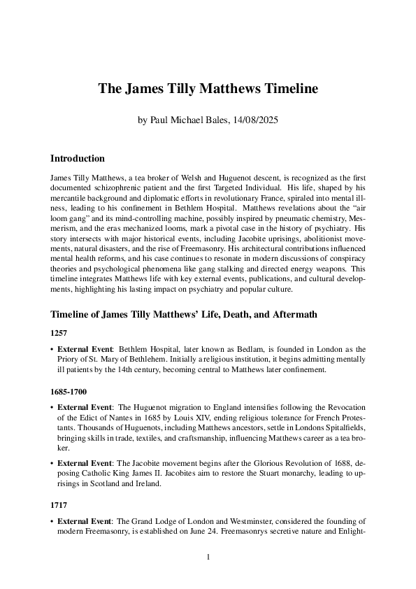 (PDF) The James Tilly Matthews Timeline by Paul Michael Bales