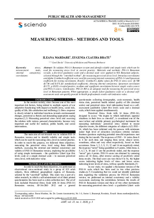 (PDF) Measuring Stress – Methods and Tools