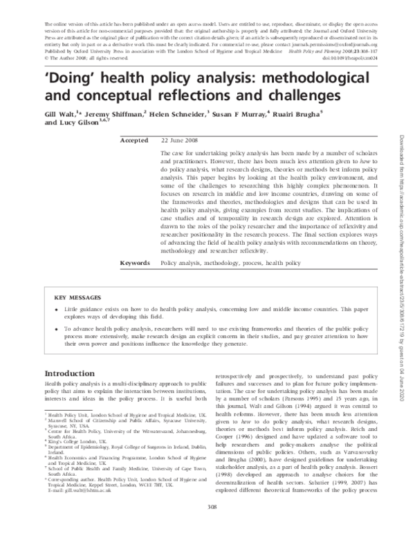 (PDF) Doing' health policy analysis: methodological and conceptual ...