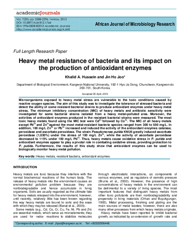 (PDF) Heavy metal resistance of bacteria and its impact on the ...
