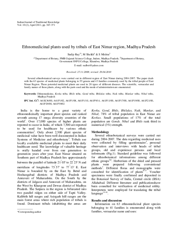 (PDF) Ethnomedicinal plants used by tribals of East Nimar region ...