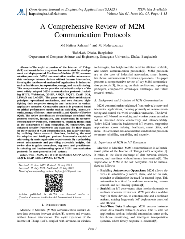 (PDF) A Comprehensive Review of M2M Communication Protocols