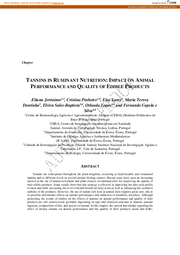 (PDF) Tannins in Ruminant Nutrition: Impact on Animal Performance and ...