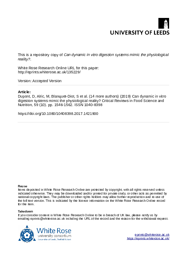 (PDF) Can dynamic in vitro digestion systems mimic the physiological ...