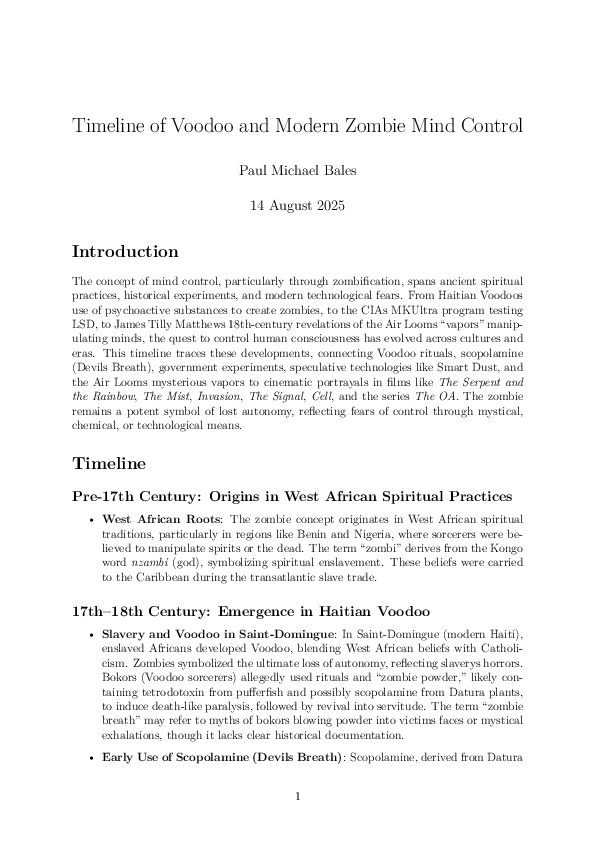 (PDF) Timeline of Voodoo and Modern Zombie Mind Control by Paul Michael ...