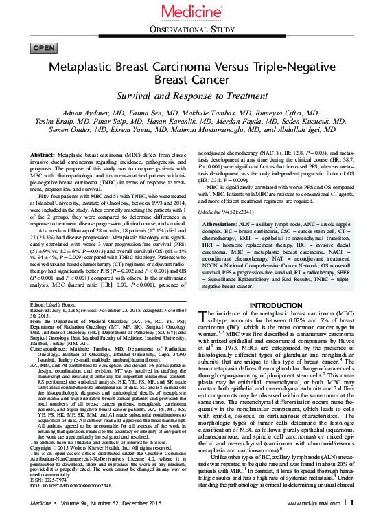 (PDF) Metaplastic Breast Carcinoma Versus Triple-Negative Breast Cancer