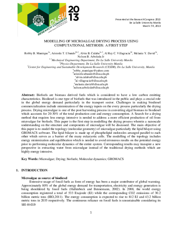 (PDF) Modelling of Microalgae Drying Process Using Computational ...