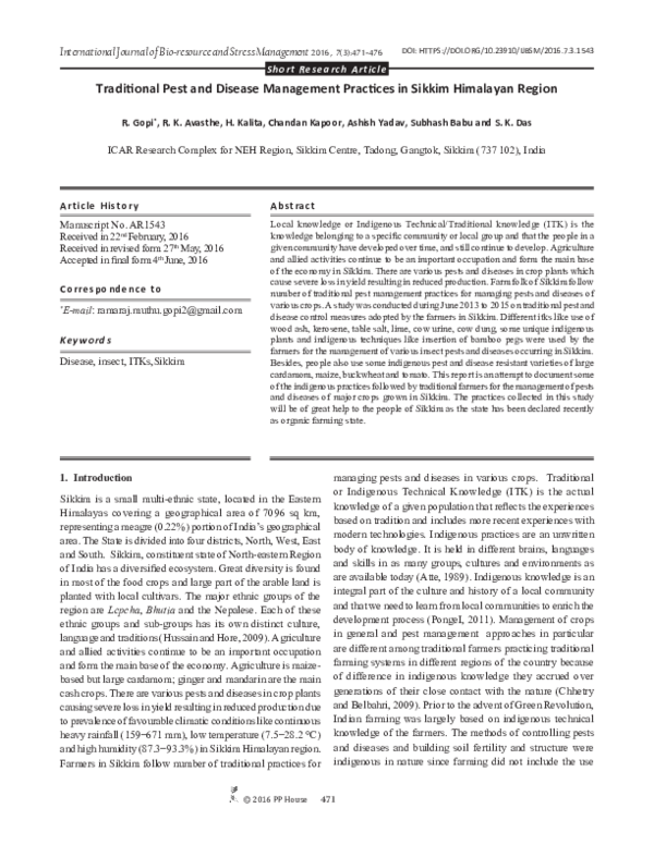 (PDF) Traditional Pest and Disease Management Practices in Sikkim ...